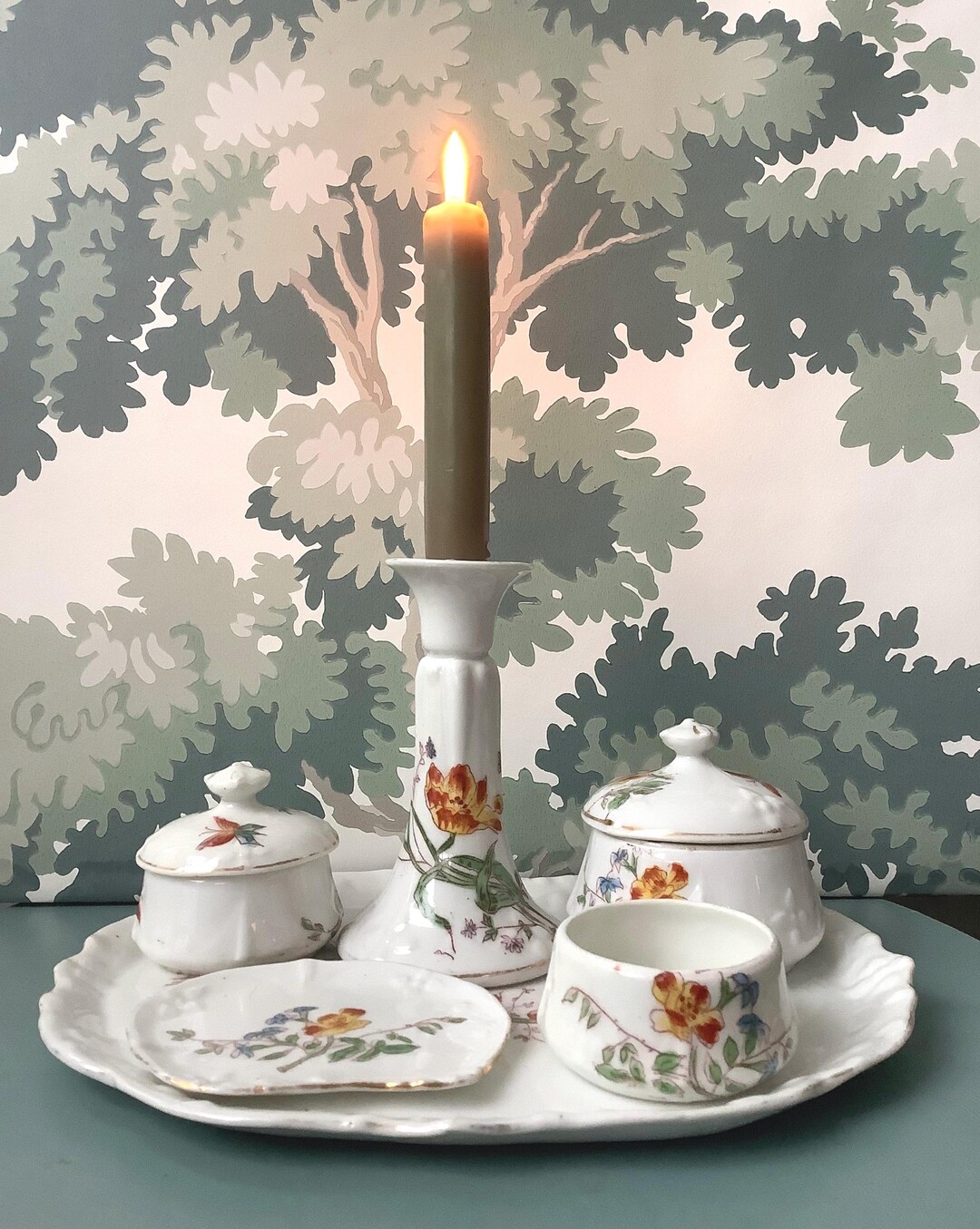 Antique Dresser/vanity Set With Flowers, Butterflies and Birds - Etsy