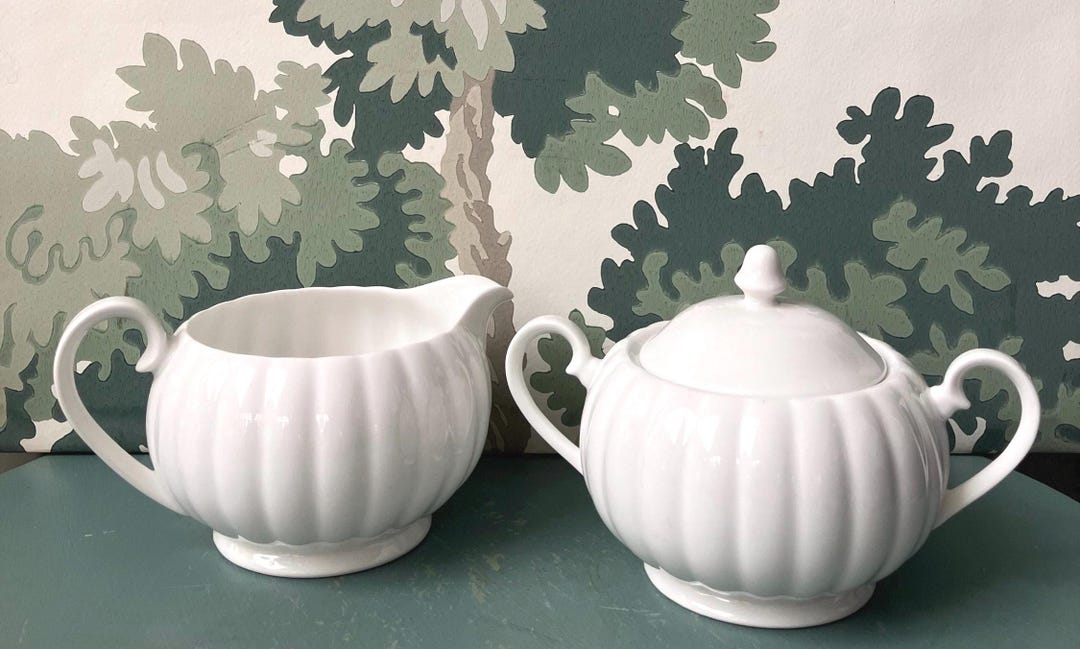 Susie Cooper Fine Bone China “white Flute” Creamer and Sugar Bowl Set ...