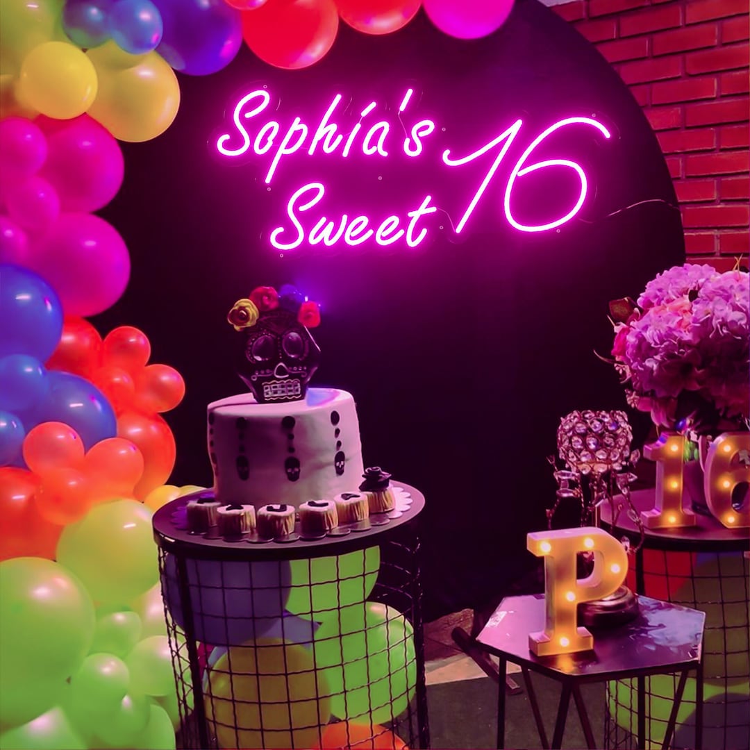 Sweet 16 Neon Name Sign Gift for Girl, LED Neon Sign Sweet 16 Party ...