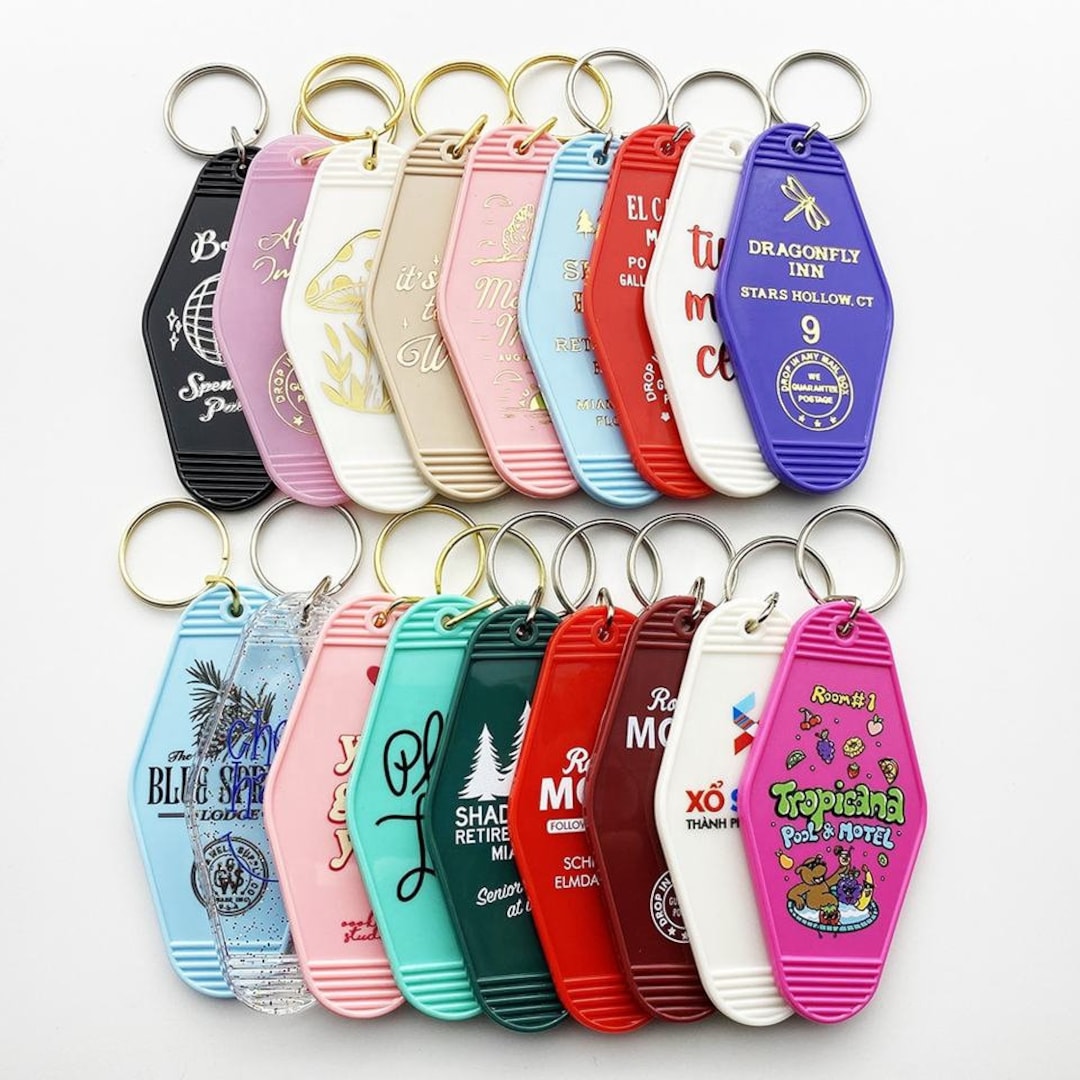 Custom Text or Logo Keychains, Retro Motel Keychain, Bulk Personalized ...
