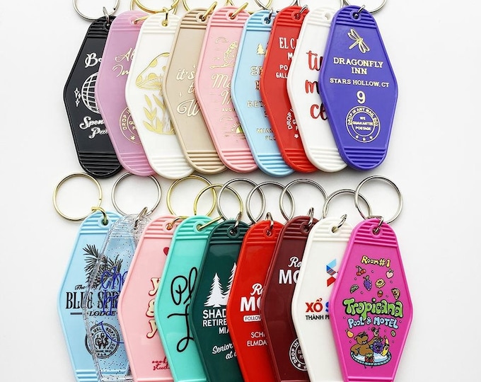 Custom Text or Logo Keychains, Retro Motel Keychain, Bulk Personalized ...