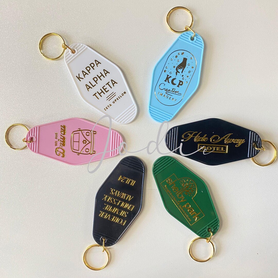 Custom Foil Stamped Retro Motel Keychain: Personalized Wedding or Party ...