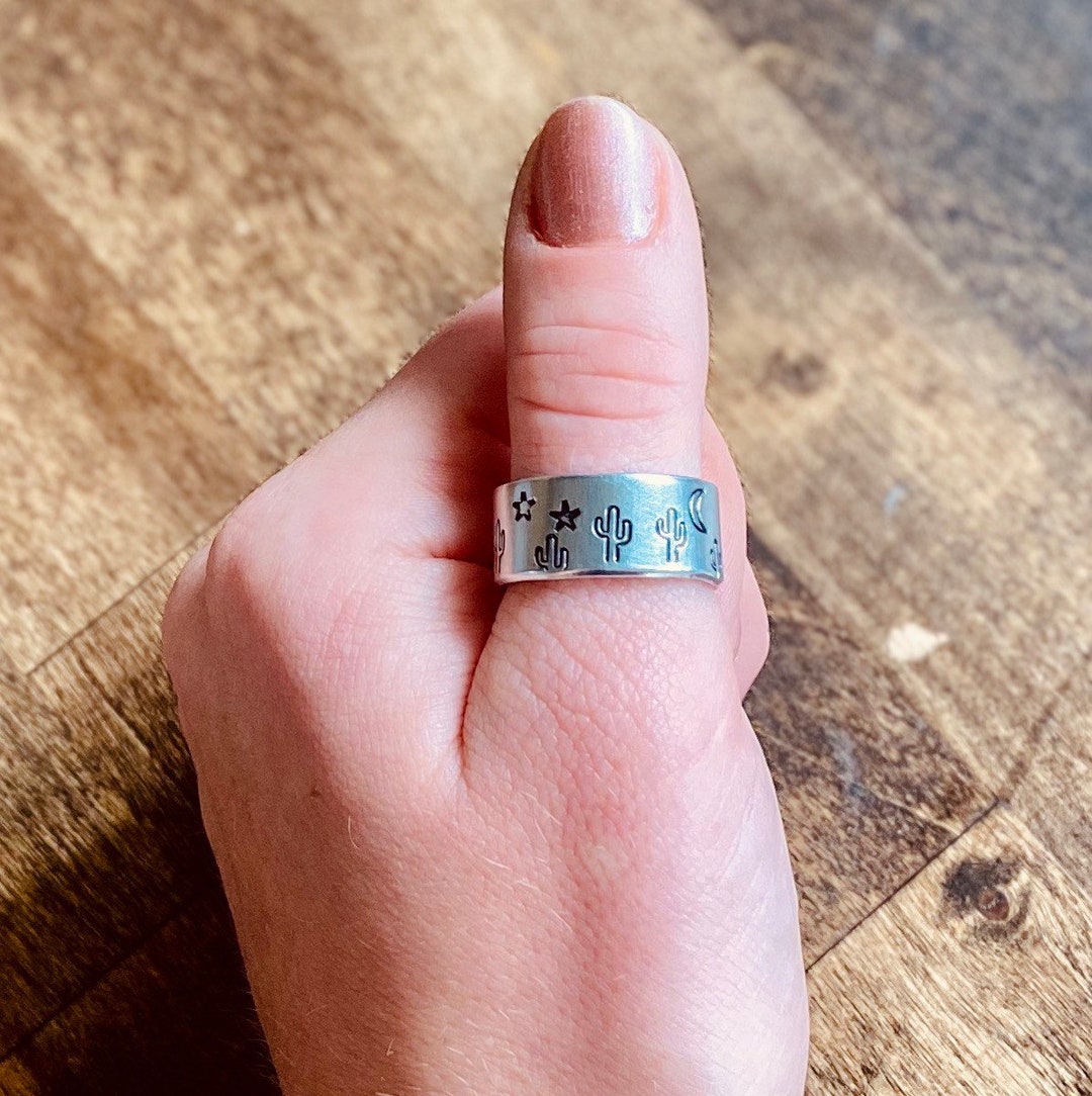Cactus Starry Night Metal Stamped Thumb Ring Country Rodeo Western ...