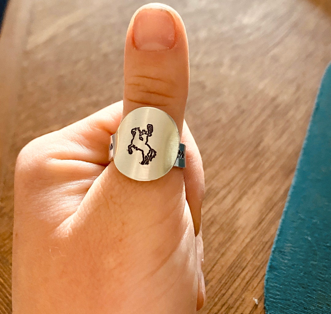 Metal Disc Stamped Ring Western Rodeo Country Cowboy Cowgirl Horse Rope ...
