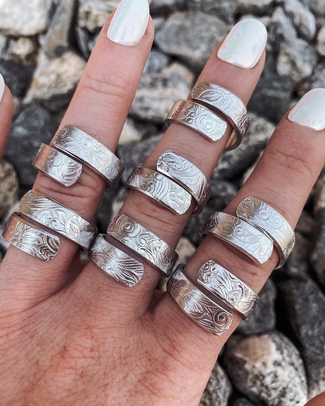Floral Embossed Wrap Rings - Etsy