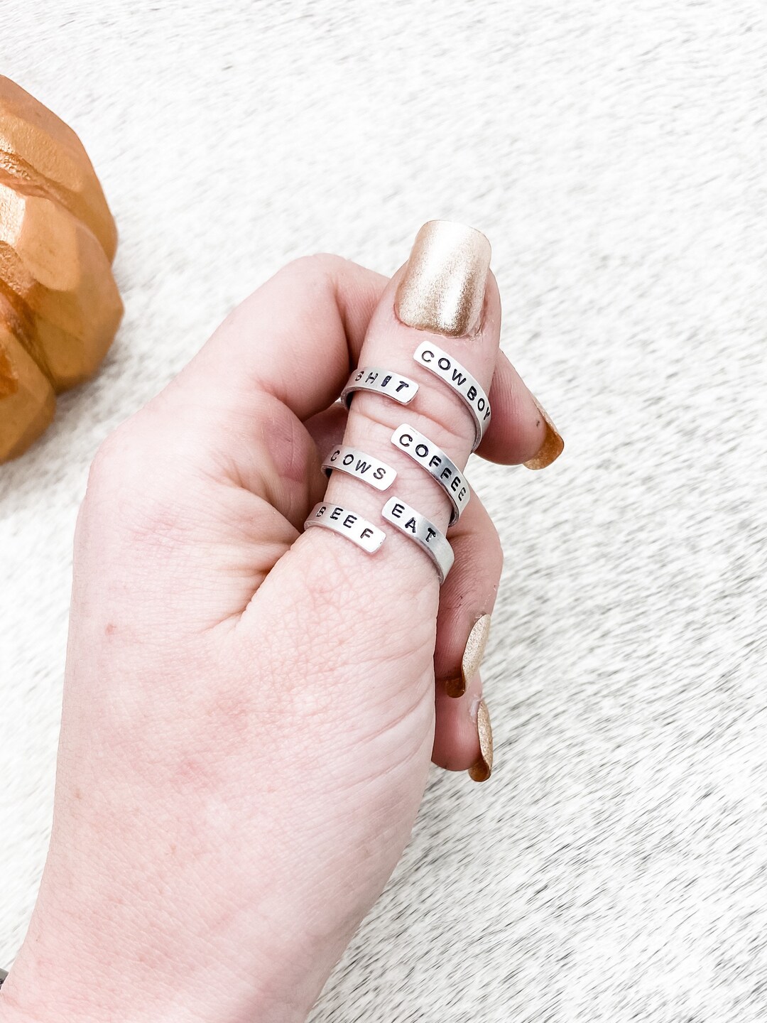 Eat Beef Cowboy Shit Coffee and Cattle Cows Wrap Ring, Western, Country ...