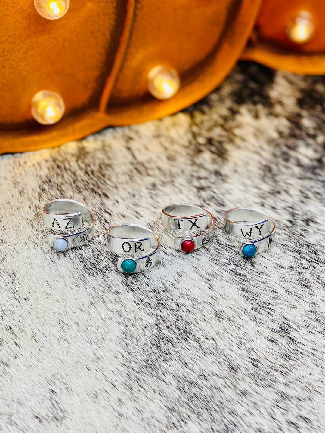 Turquoise State Wrap Ring, Western, Home State, Country, Rodeo, Cactus ...