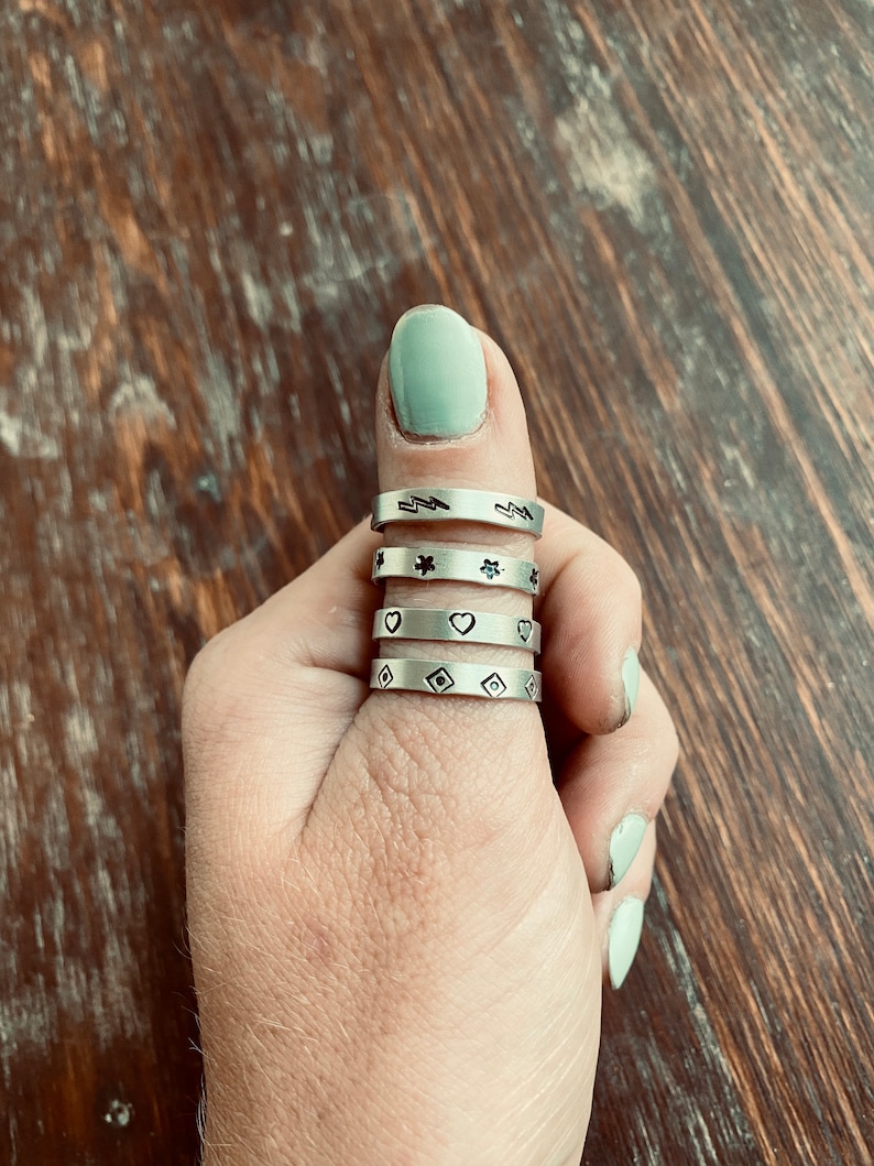 Stackable Metal Stamped Rings Western Rodeo Country Lightening Bolt ...