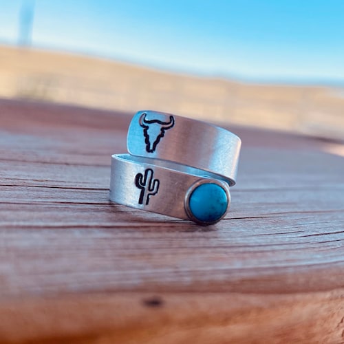 Turquoise Wrap Ring Western Rodeo Steer Cow Skull | Etsy