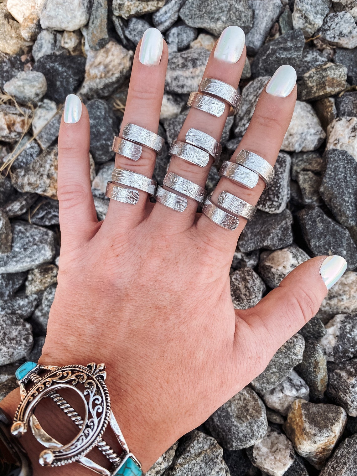 Floral Embossed Wrap Rings - Etsy