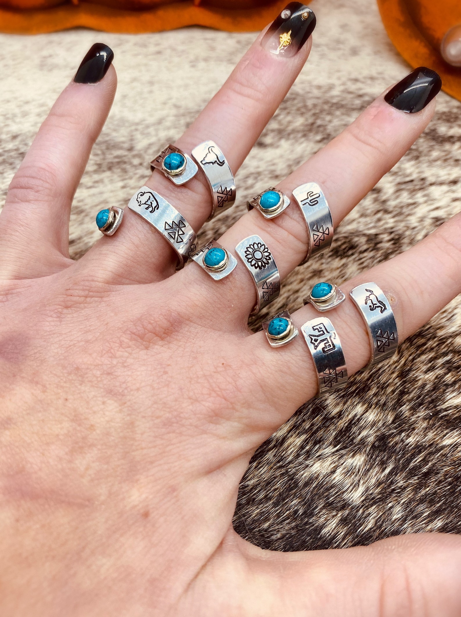 Turquoise Wrap Ring, Cactus, Buffalo, Thunderbird, Sunflower, Steer ...