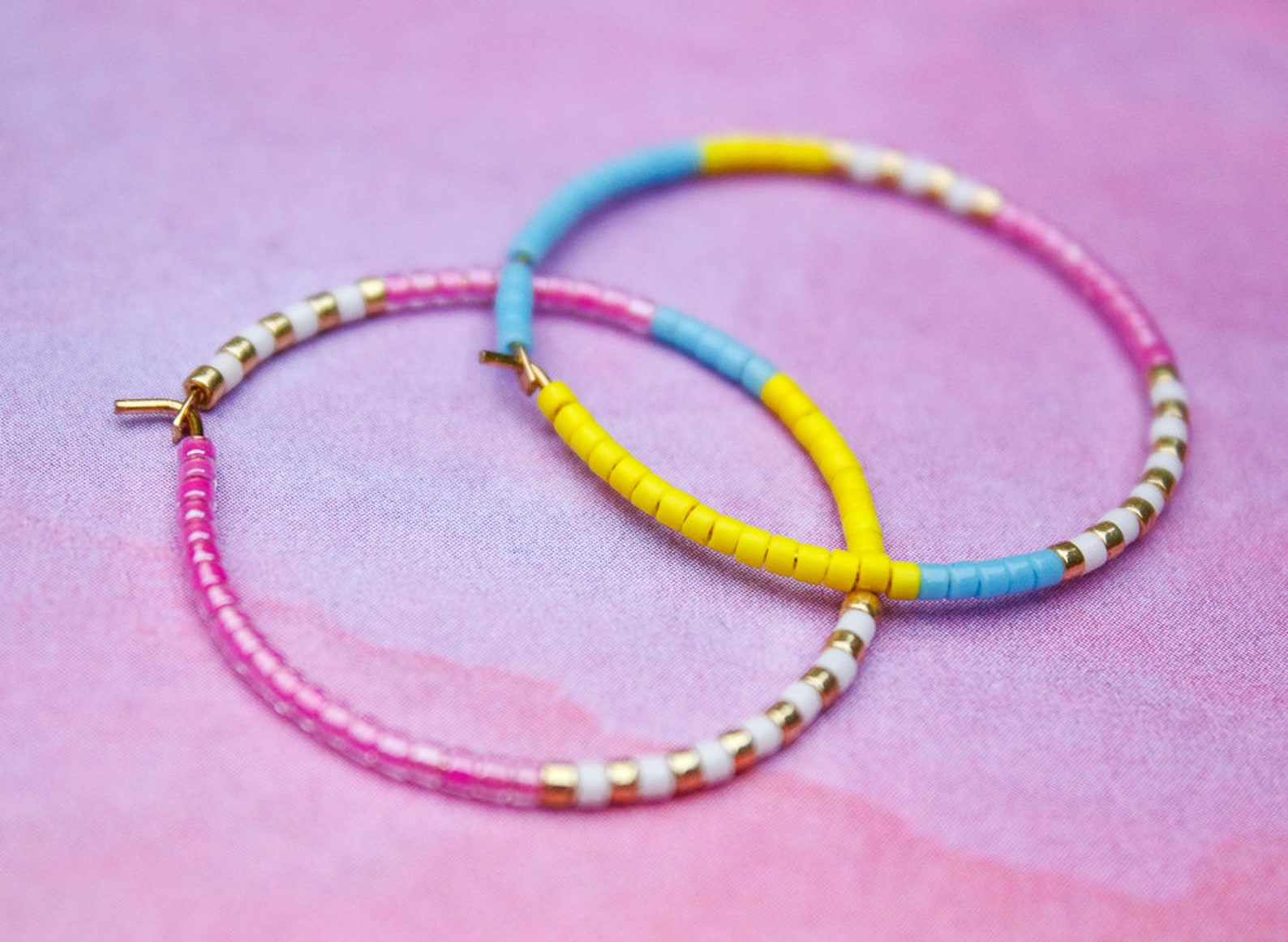 Neon Dreams Hoops, Beaded Hoops, Minimalist, Neons, Sgold Filled Hoops ...