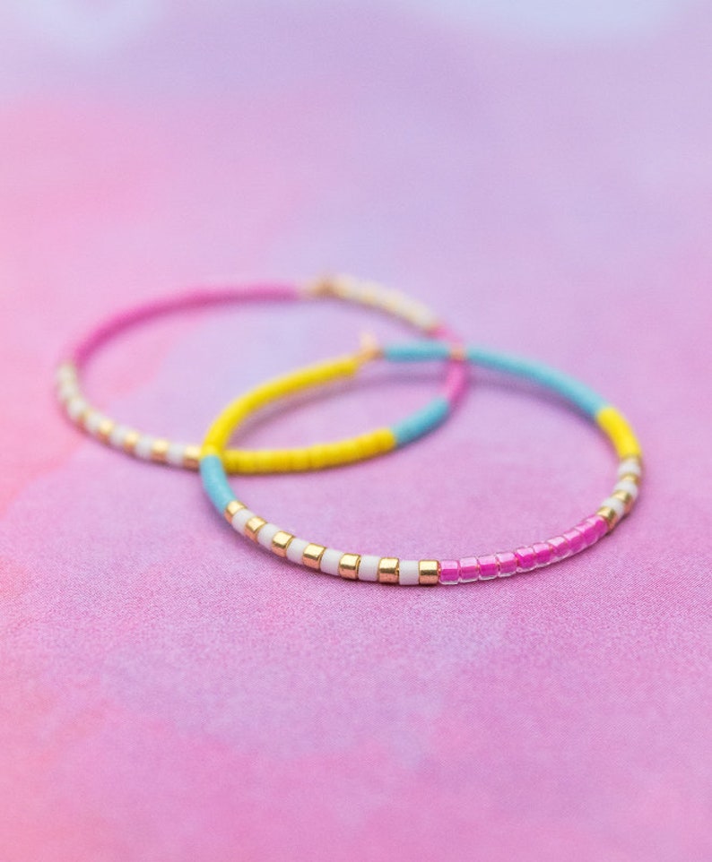 Neon Dreams Hoops, Beaded Hoops, Minimalist, Neons, Sgold Filled Hoops ...