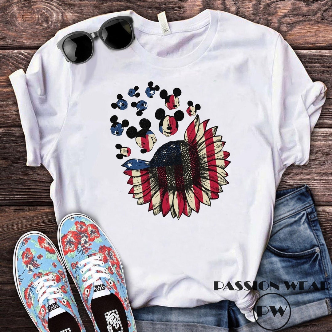 Disney America Sunflower Shirt, Mickey Flag Flower Shirt, Gift for ...