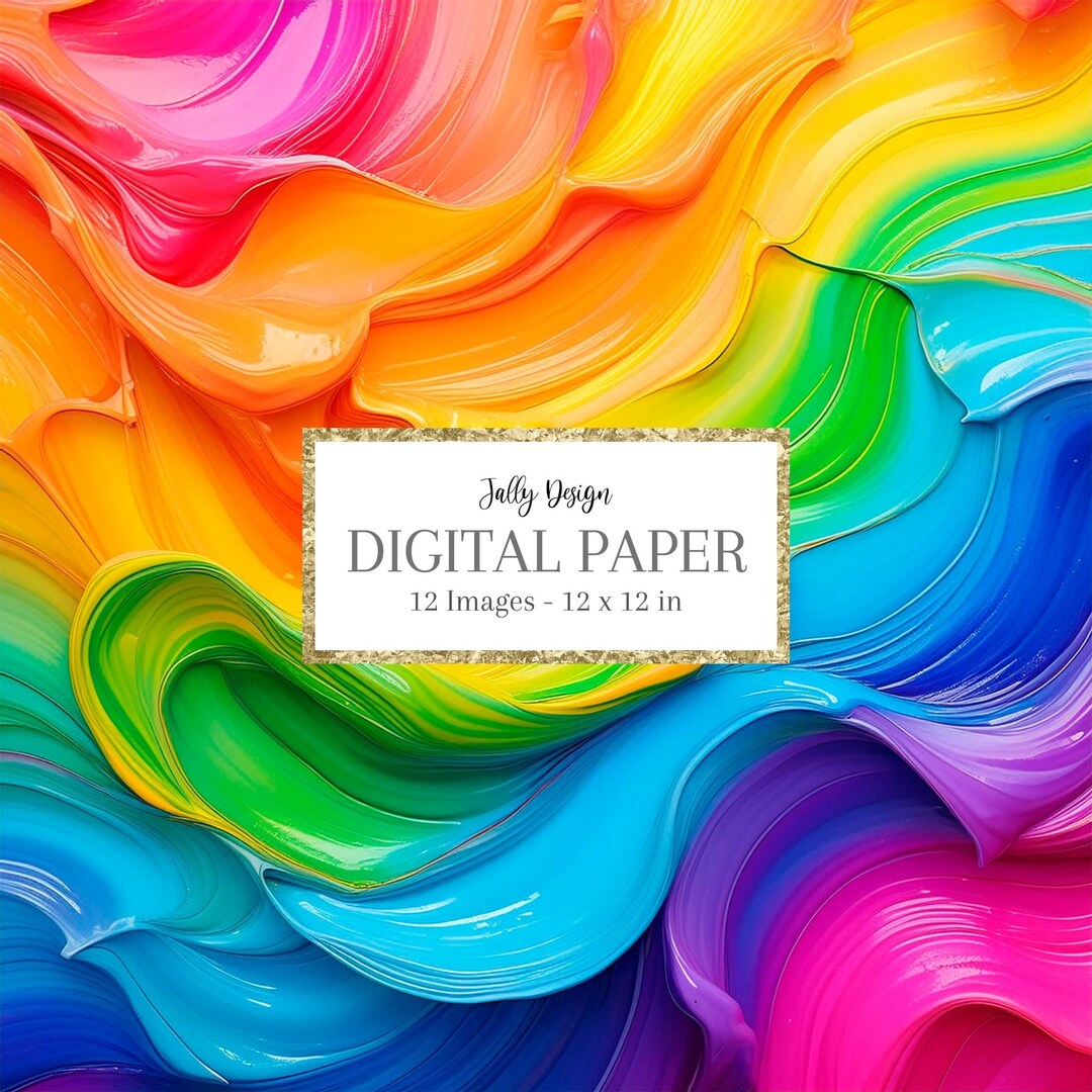 Vibrant Rainbow Acrylic Paint Textures. Digital Paper Collection ...