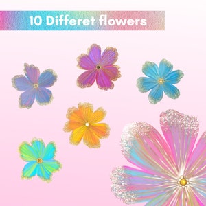Colorful Flowers With Gold Glitter PNG Clip Art - Floral Graphics - Etsy