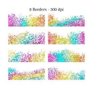 Rainbow Glitter Confetti Borders Clip Art. Shiny Crystals Border ...