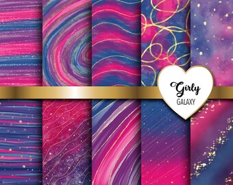 Girly and Gold Galaxy Digital Paper Collection - Etsy