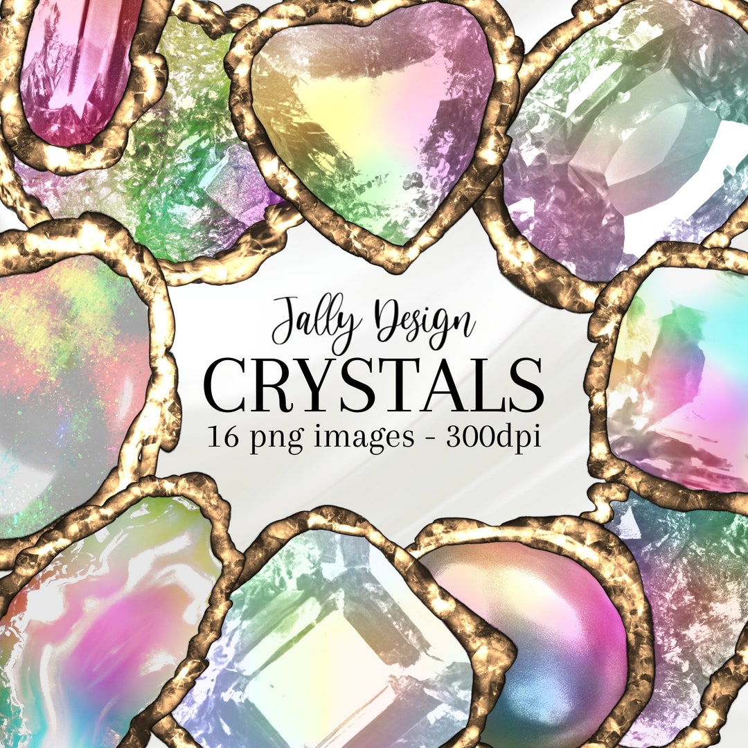 Sparkle Pastel Rainbow Crystals Clip Art. Precious Gemstones With Gold ...