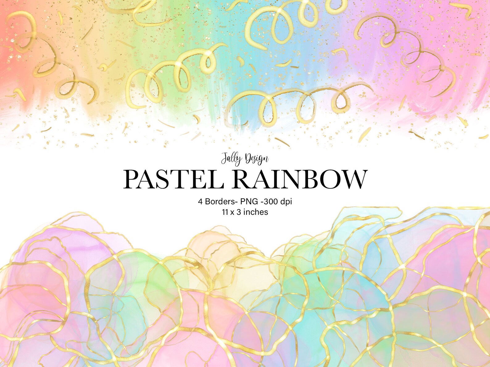 Pastel Rainbow Borders Collection Golden Glitter Frames - Etsy