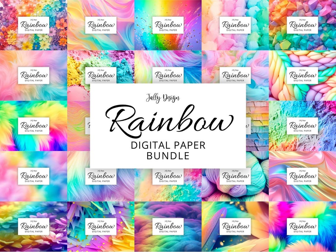 Pretty Rainbow Textures Digital Paper Bundle. Rainbow Yarn, Fur, Ice ...