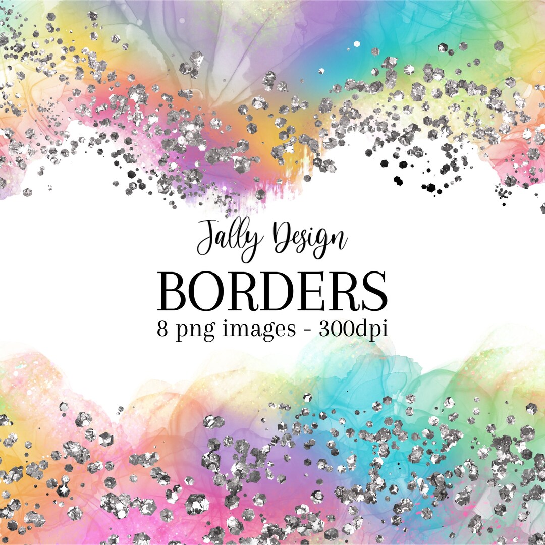 Iridescent Rainbow Borders Clip Art. Colorful Alcohol Ink and Shiny ...