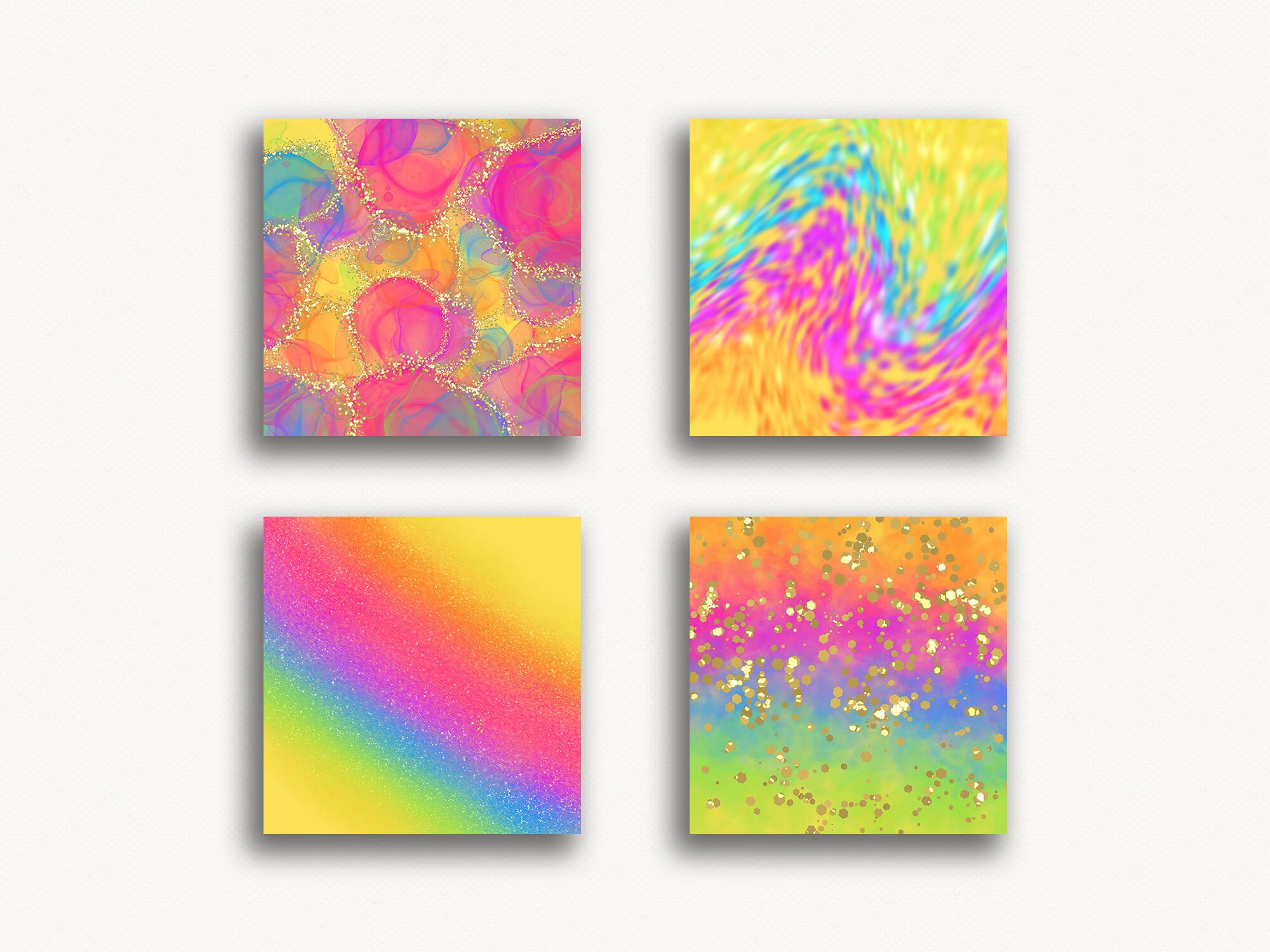 Neon Rainbow and Golden Glitter Digital Paper Collection | Etsy