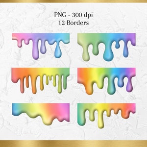 Rainbow Dripping Borders Clip Art. Colorful Frames Clipart. - Etsy