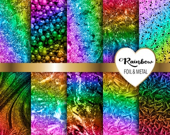 Neon Rainbow and Golden Glitter Digital Paper Collection | Etsy