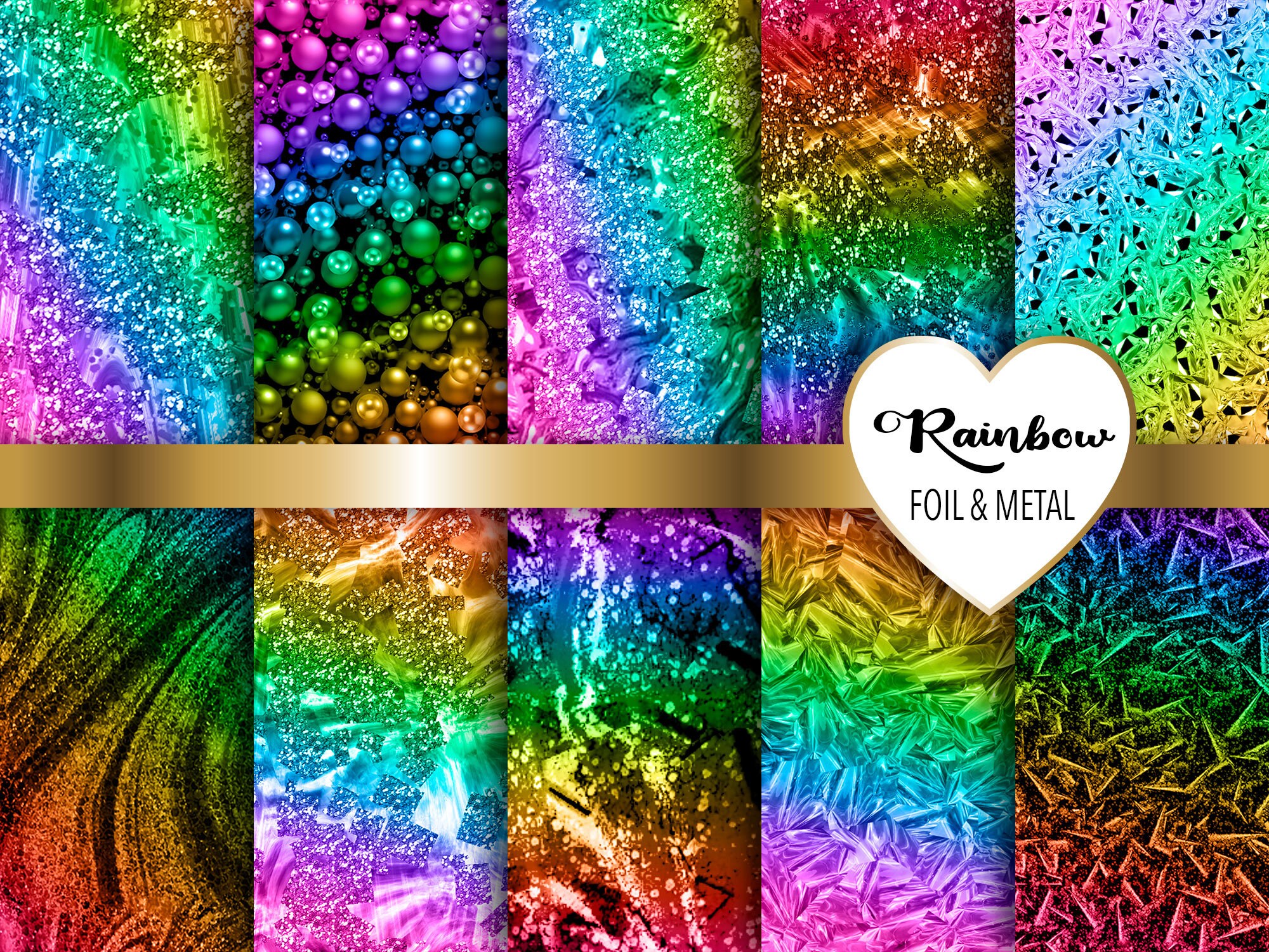 Rainbow Foil Digital Paper Pack - Etsy Norway