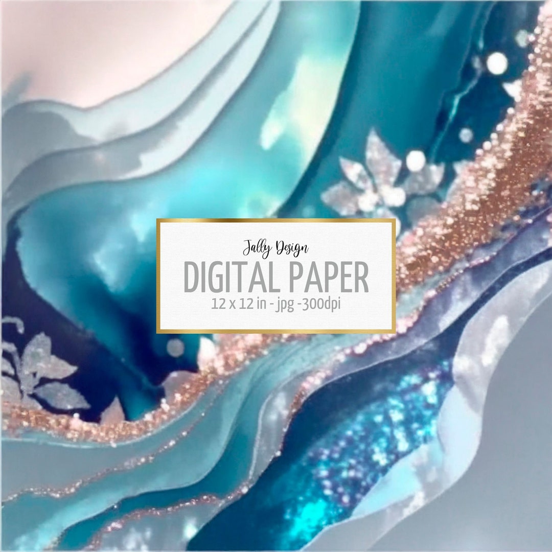 Silver and Blue Metallic Texture Digital Paper. Winter Abstract Alcohol ...