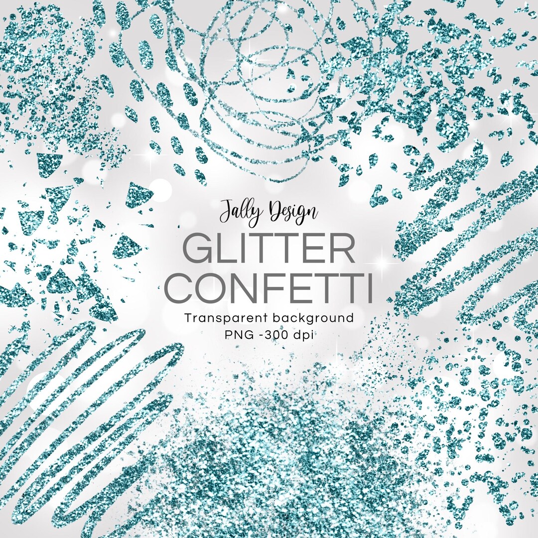 Turquoise Glittery Confetti Overlays Clip Art. Shiny Glitter Spread ...