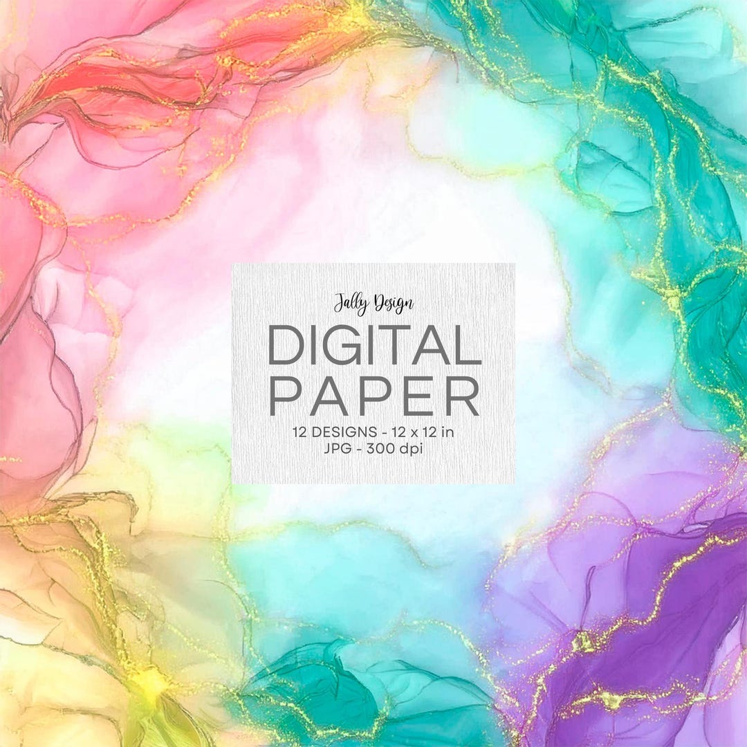 Pastel Rainbow Alcohol Ink Digital Paper Collection. - Etsy