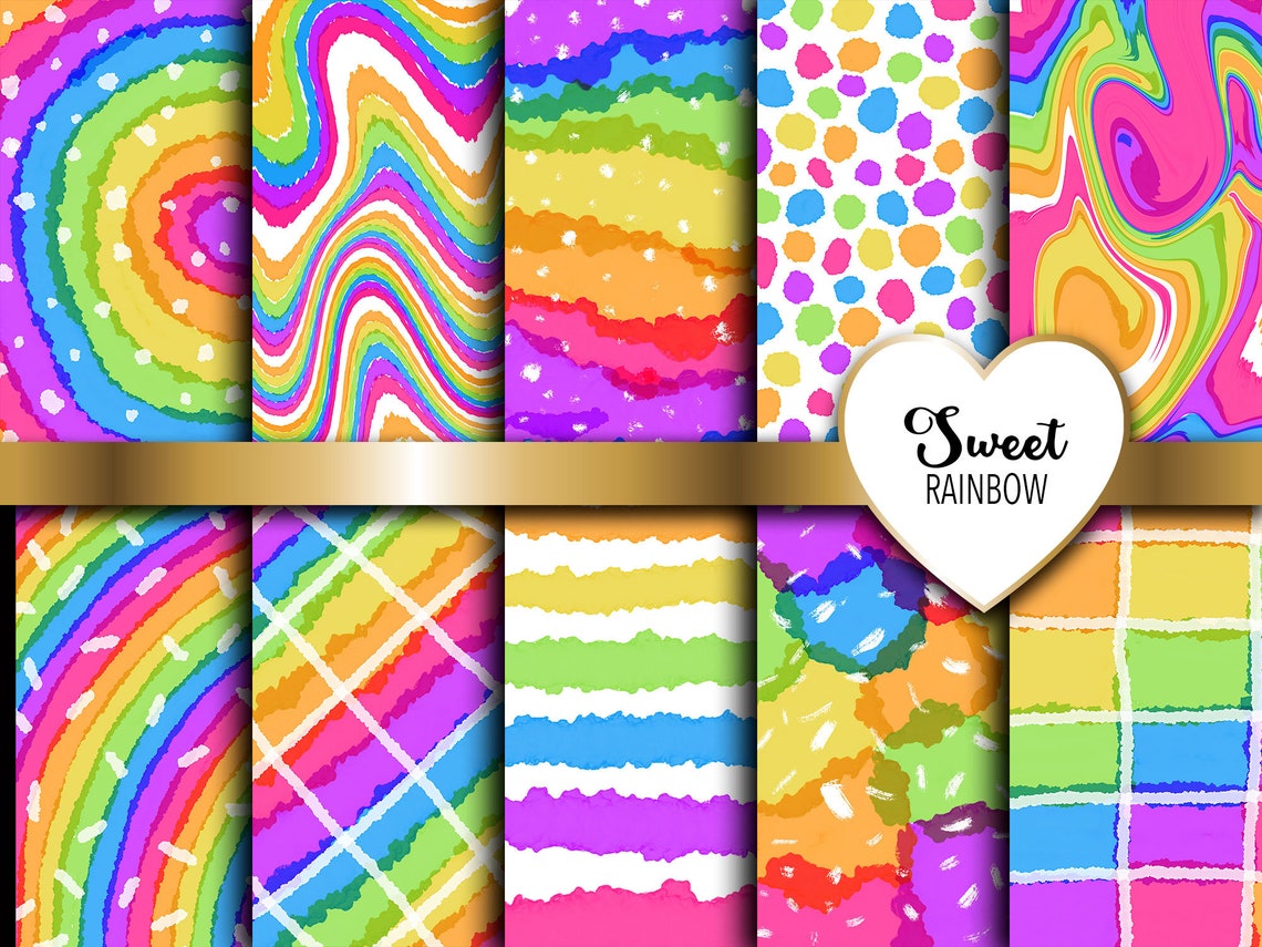 Rainbow Digital Paper Collection | Etsy