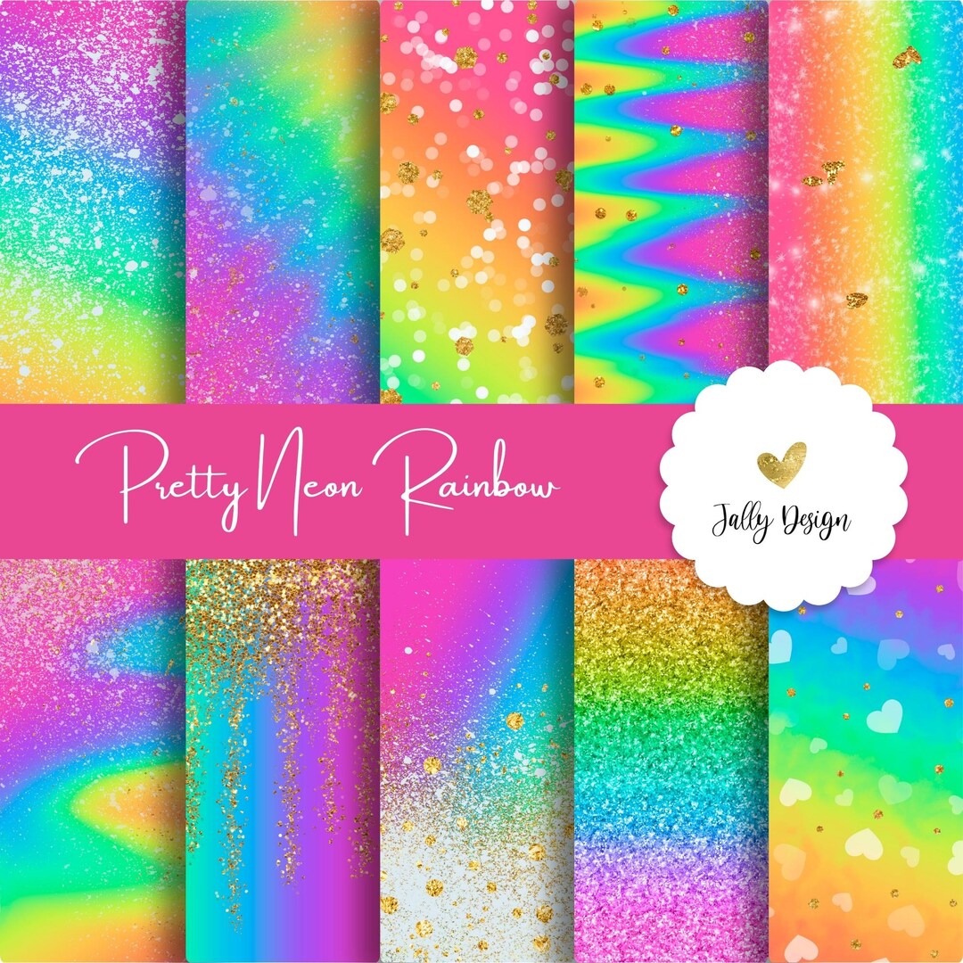 Neon Rainbow Digital Paper Collection. Glow in Rainbow. - Etsy