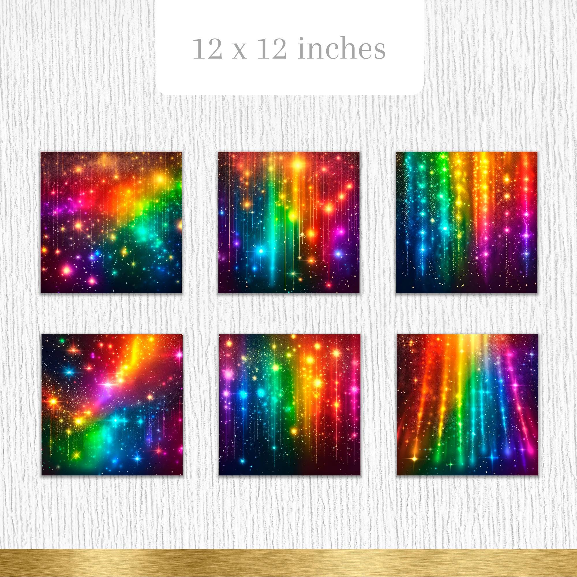 Pretty Neon Rainbow Lights Digital Paper. Colorful Glowing Backgrounds ...