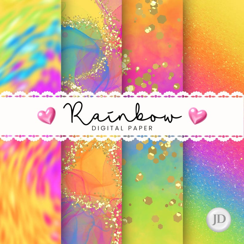 Neon Rainbow and Golden Glitter Digital Paper Collection - Etsy