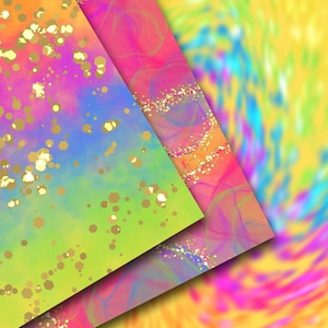 Neon Rainbow and Golden Glitter Digital Paper Collection - Etsy