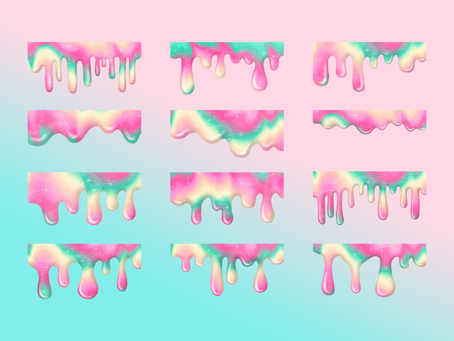 Dripping Ice Cream Borders Clipart Sweet Colorful Galaxy - Etsy