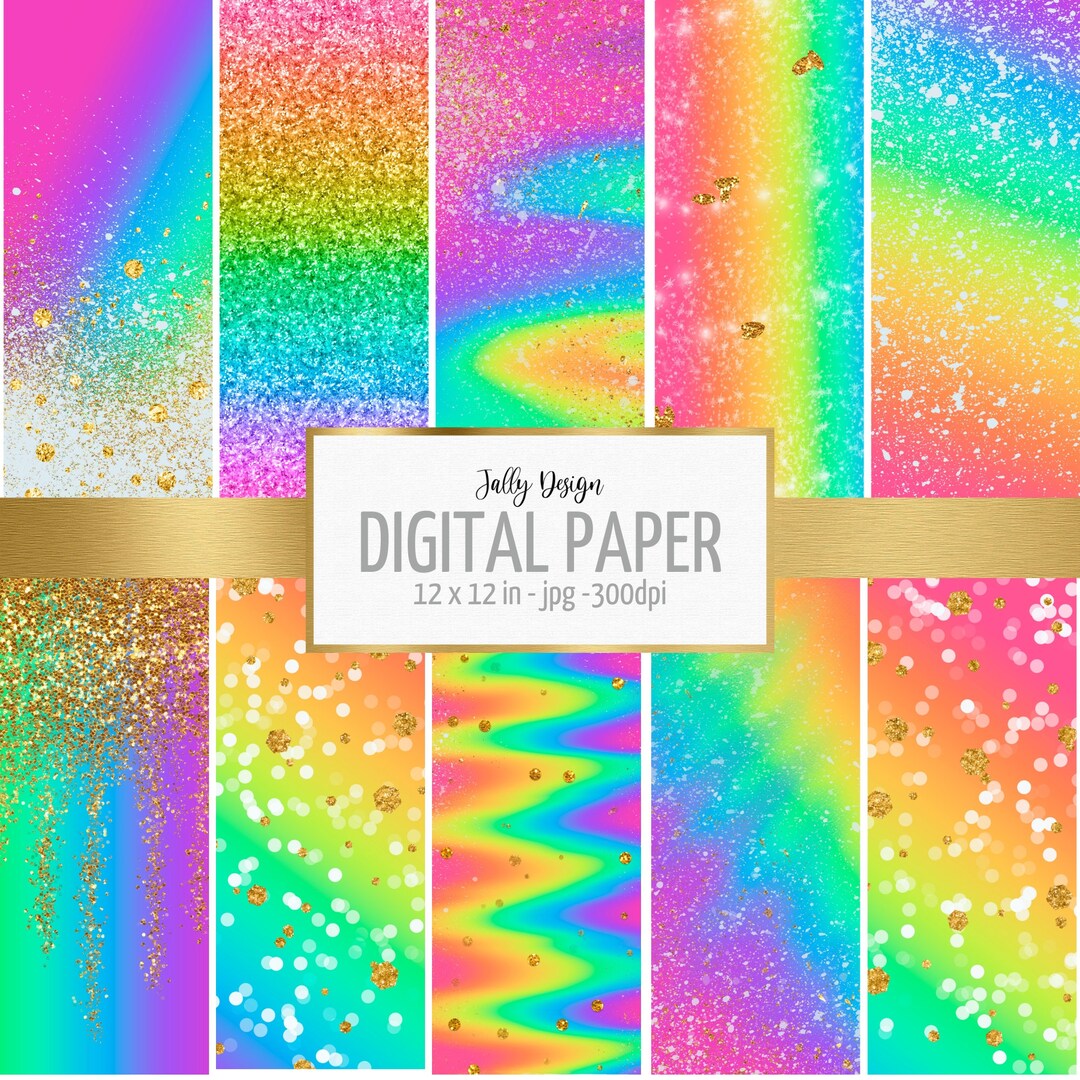 Neon Rainbow Digital Paper Collection. Glow in Rainbow. - Etsy