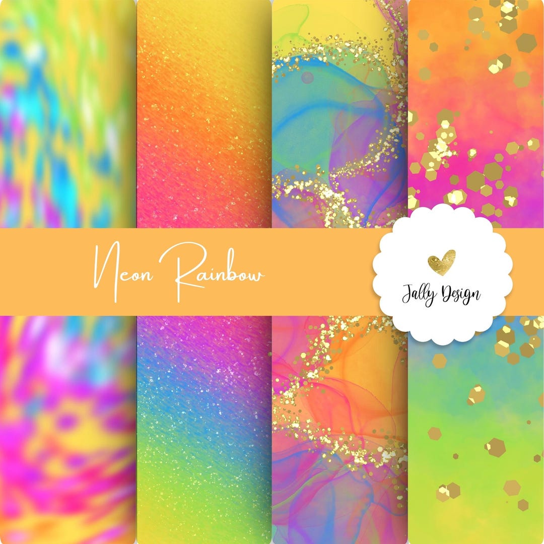 Neon Rainbow and Golden Glitter Digital Paper Collection - Etsy