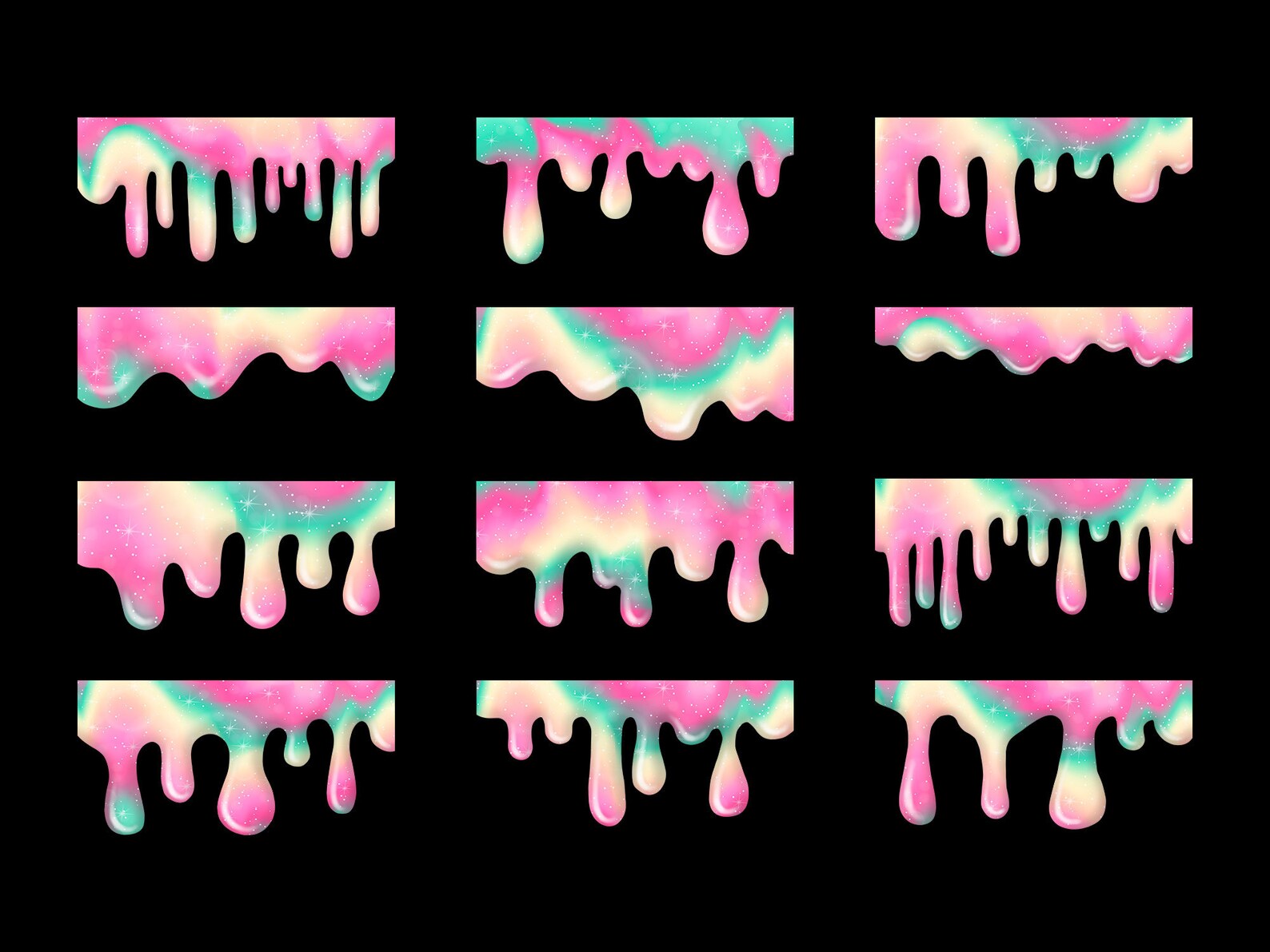 Dripping Ice Cream Borders Clipart Sweet Colorful Galaxy - Etsy