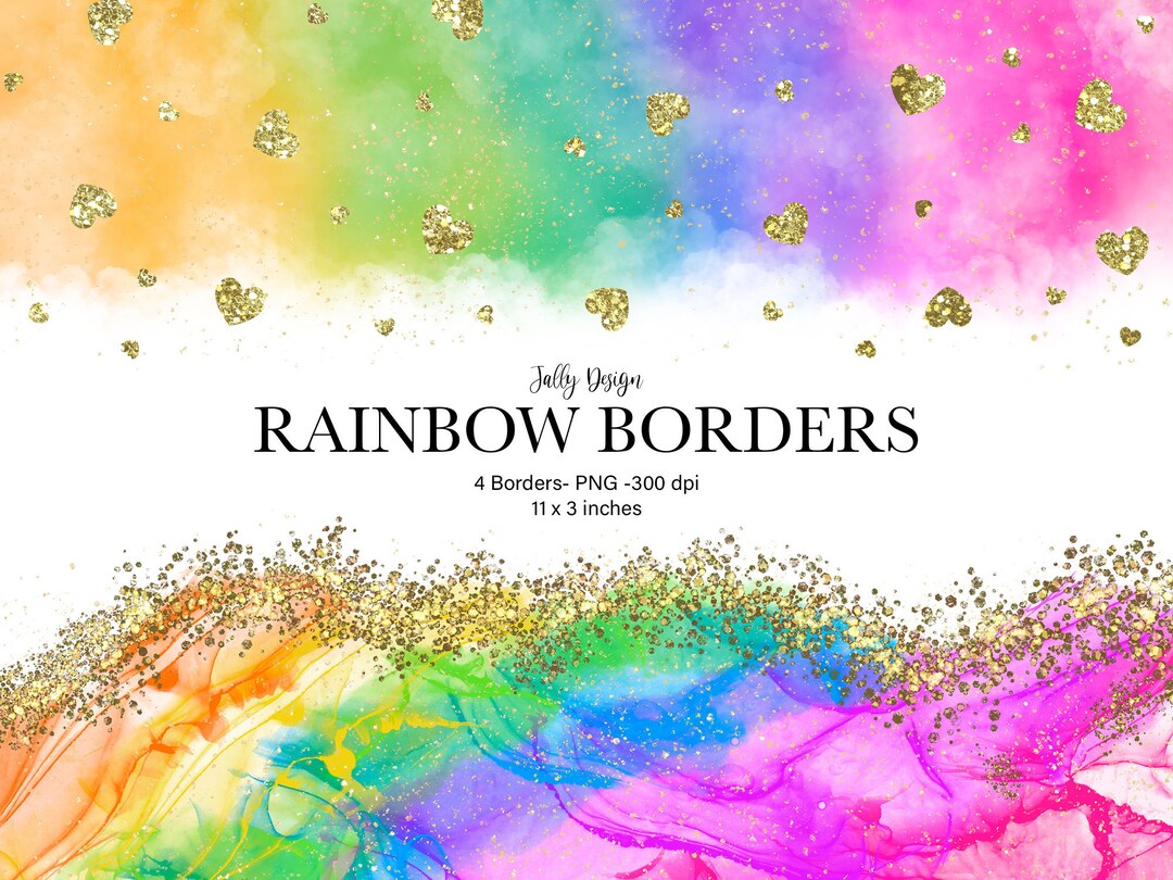 Vivid Rainbow Watercolor Borders PNG - Abstract Frames Clip Art With ...