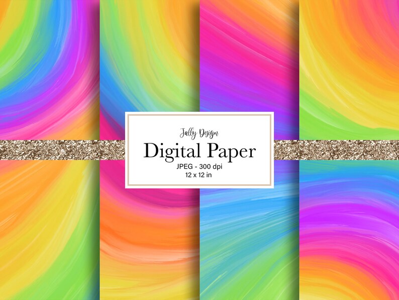 Rainbow Abstract Painting Digital Paper Collection - Etsy