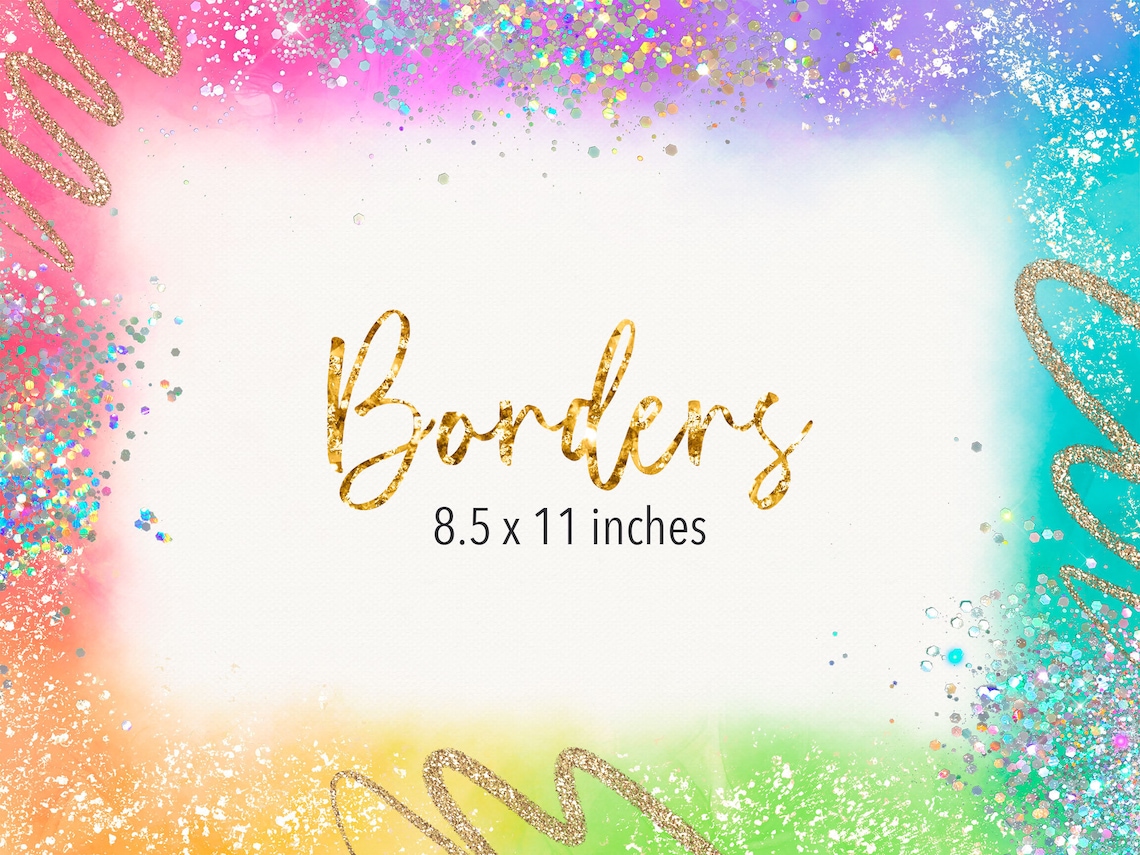 Glitter rainbow letter size borders | Etsy