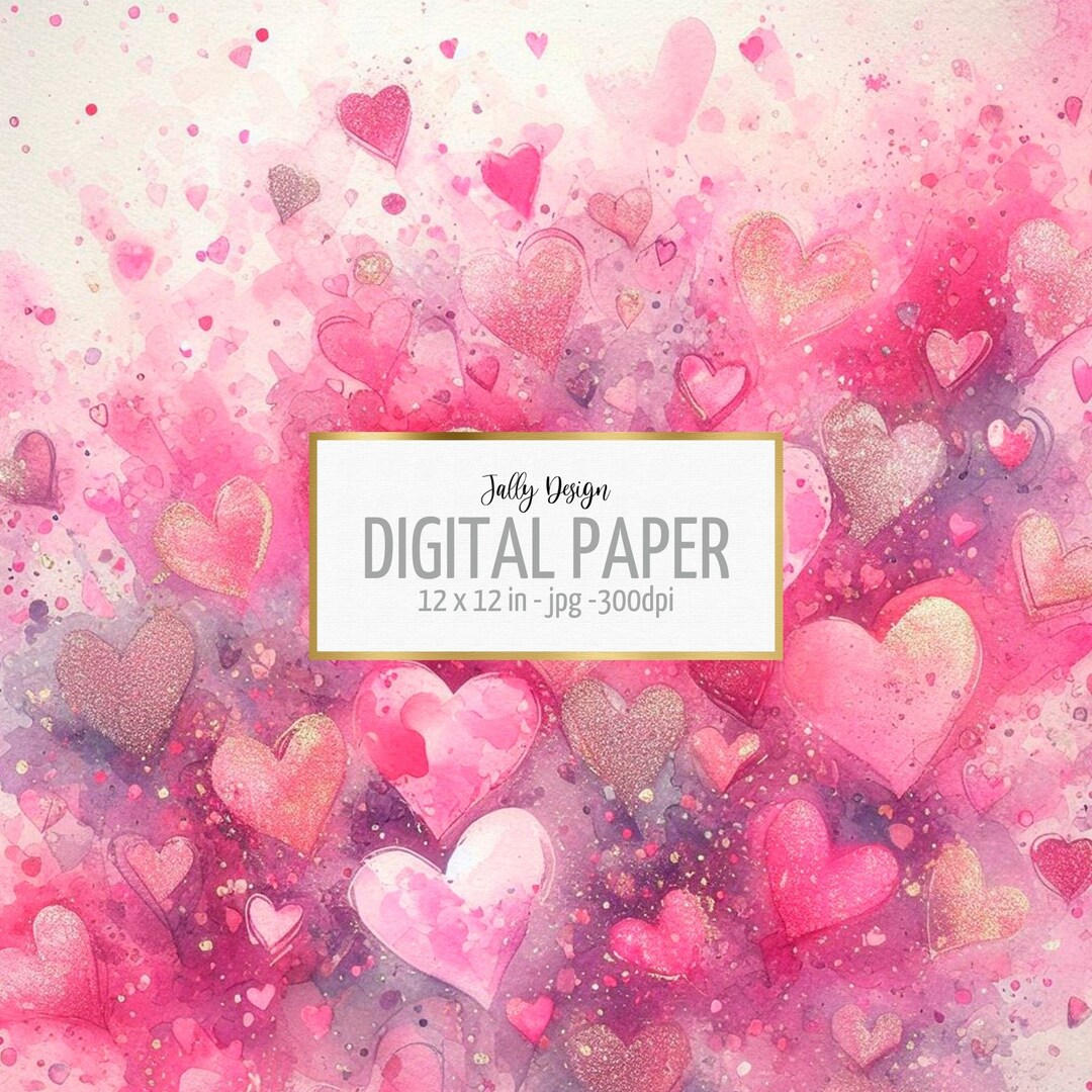 Pink Watercolor Hearts Digital Paper. Abstract Lovely Hearts Background ...