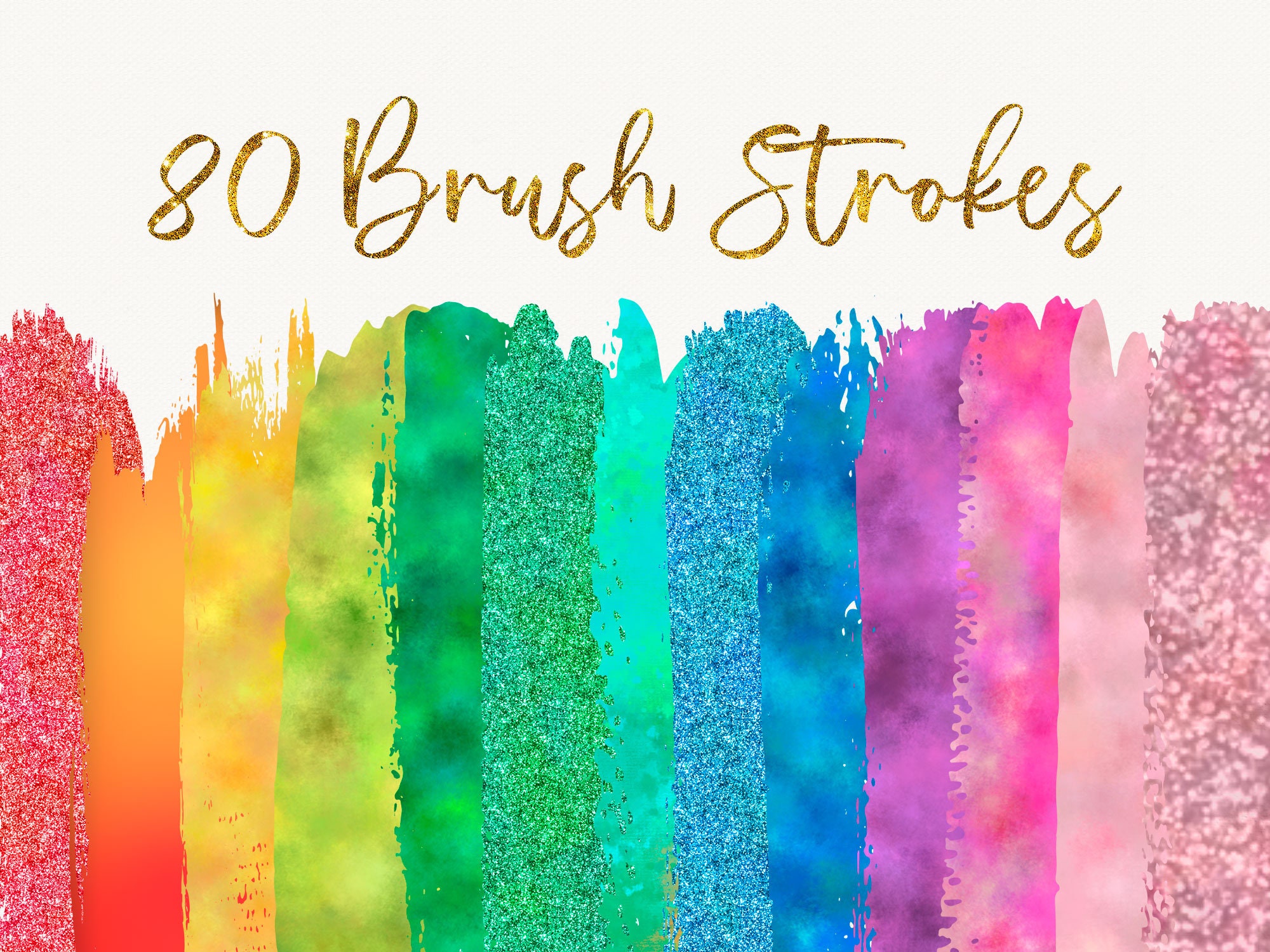 Rainbow brush strokes PNG 80 Clip Art | Etsy