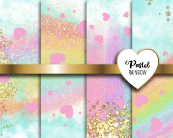 Neon Rainbow and Golden Glitter Digital Paper Collection | Etsy