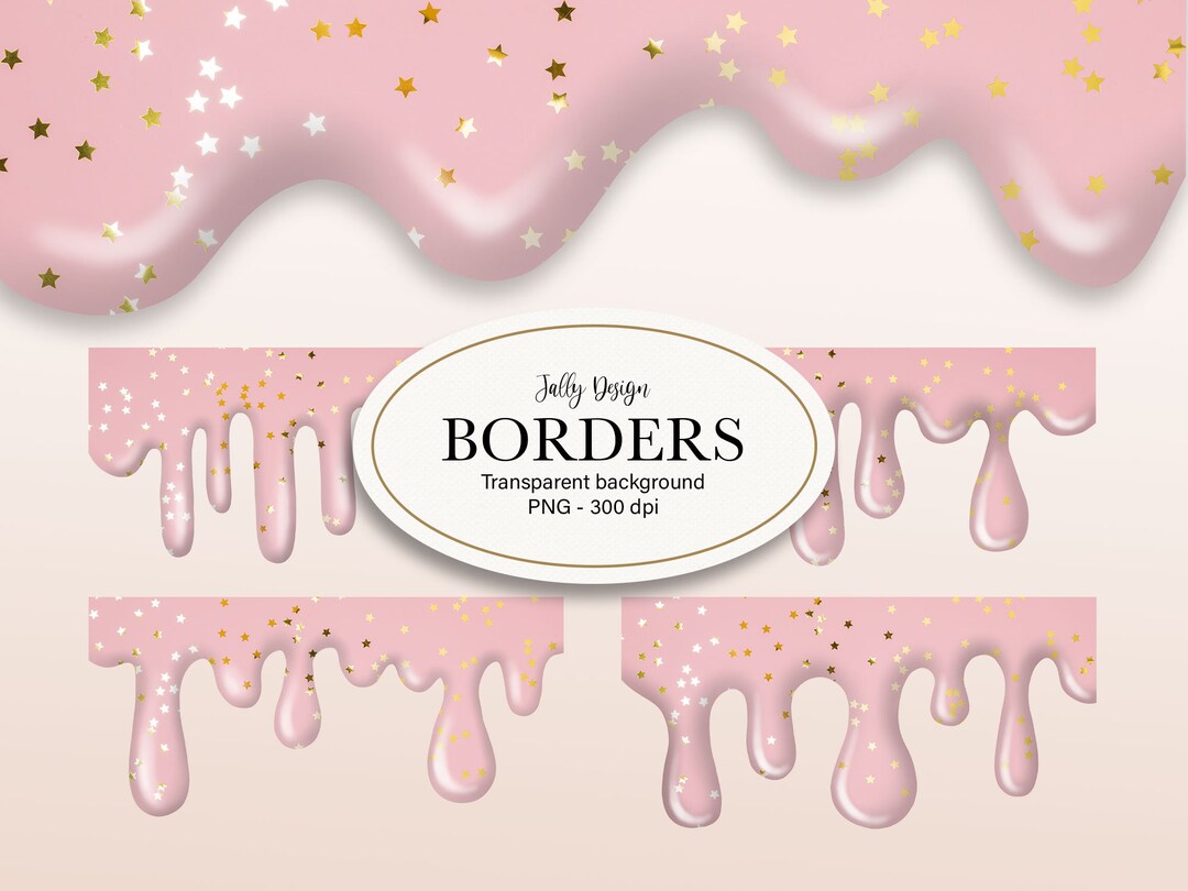 Dripping Ice Cream Borders Clipart Chic Pink and Golden - Etsy