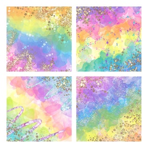 Rainbow and Glittery Watercolor Digital Paper Collection - Etsy